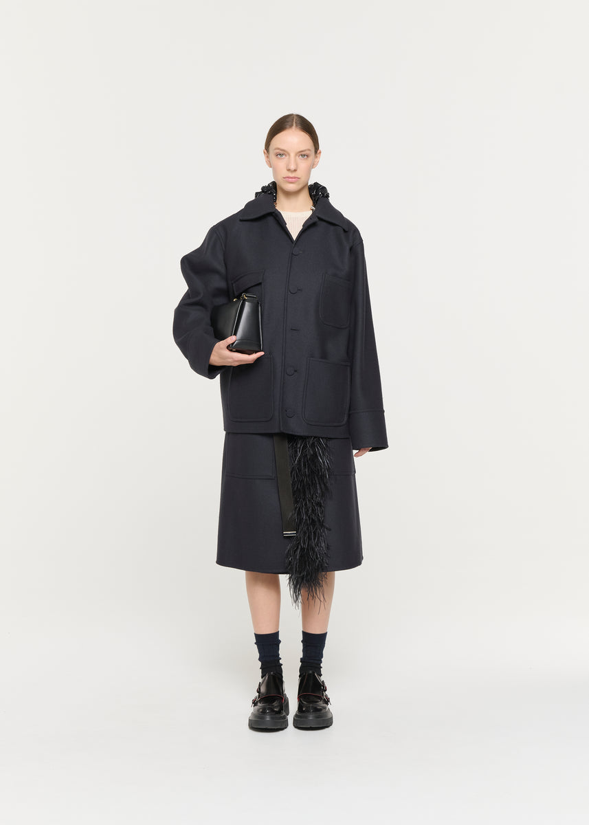 BLUE BLACK WOOL HOODED JACKET - Plan C