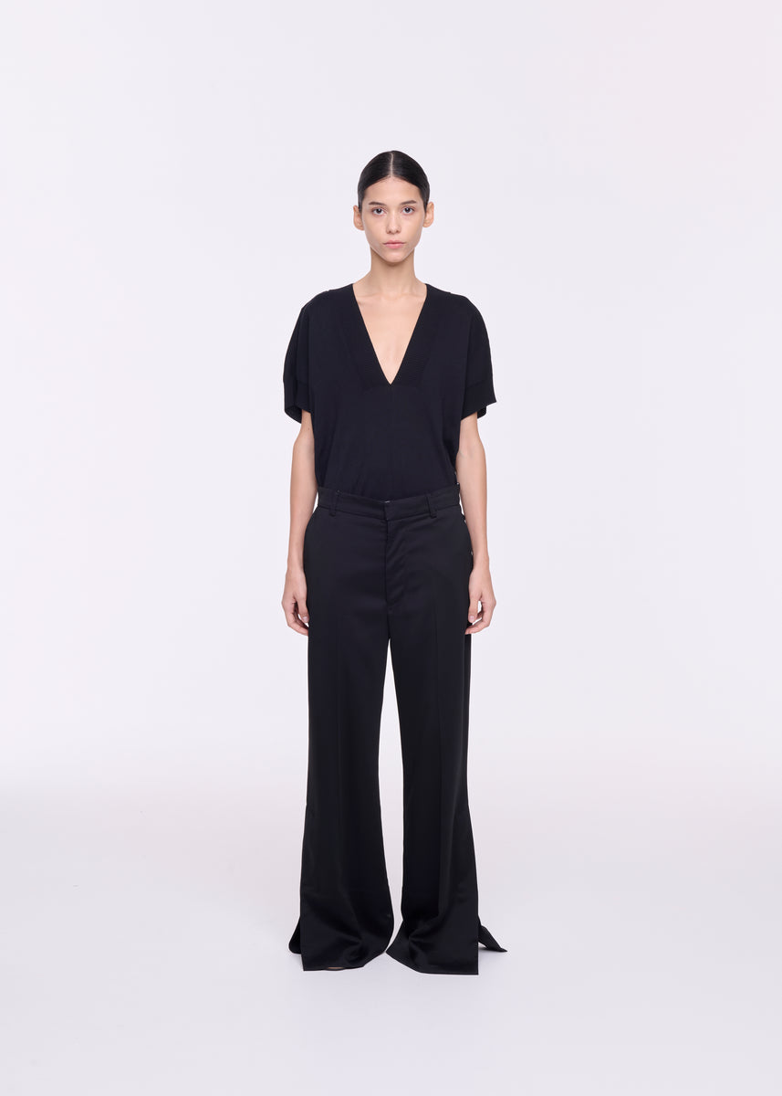 Wide Leg Black Viscose Pants - Plan C