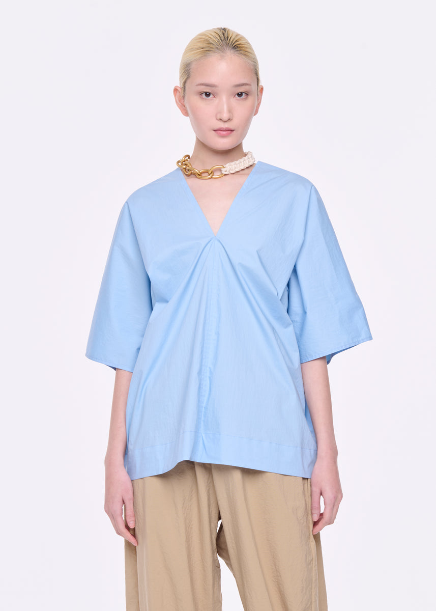 Light blue cotton v-neck top - Plan C