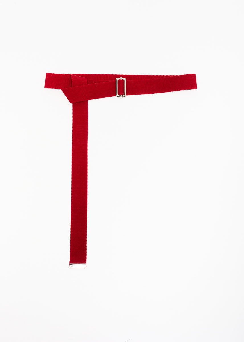 Vermilion Red Belt with Metal Buckle - Plan C