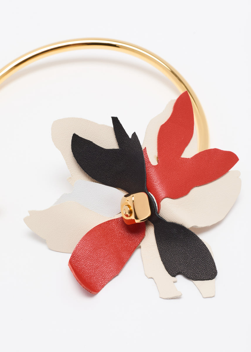 Gold Chocker With Leather Flower - Plan C